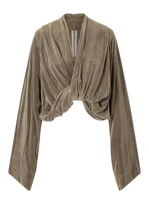 Rick Owens RICK OWENS Twist Draped Velvet Crop Blouse Stone