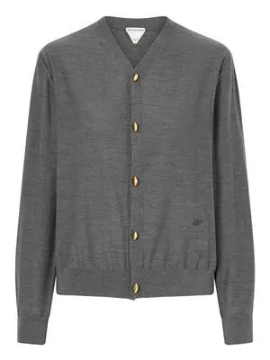 Bottega Veneta Logo Embroidered Wool Cardigan - Gray