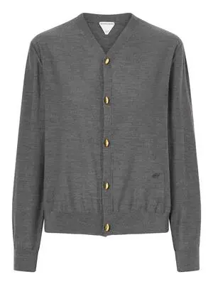 Bottega Veneta Logo Embroidered Wool Cardigan - Gray