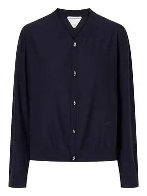 Bottega Veneta Logo-embroidered Wool Cardigan - Blue