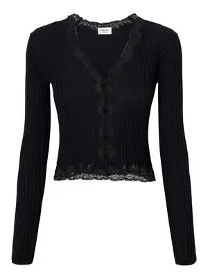 Saint Laurent Ribbed Cardigan - Black