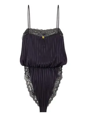 Versace Striped Silk-blend Bodysuit - Black