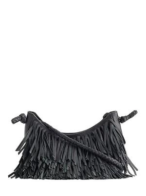 Dragon Diffusion Fringe Sling Suede Shoulder Bag - Black