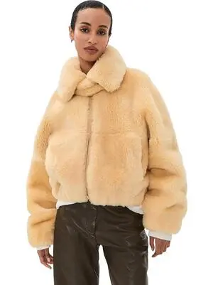 Helmut Lang Shearling Bomber Jacket - Cornsilk