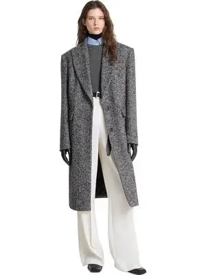 Michael Kors Herringbone Cotton Blend Melton Reefer Coat - Grey