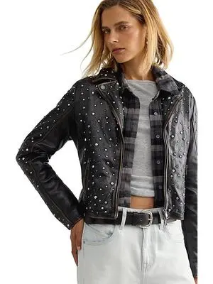 MAURITIUS LEATHER Mauritius Roxanne Embellished Leather Moto Jacket - Black