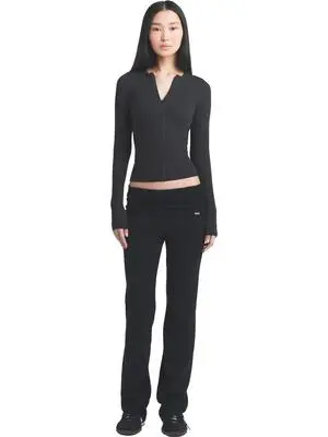 SKIMS Cotton Rib Zip Up Jacket Top - Soot