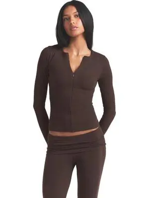 SKIMS SKIMS Cotton Rib Zip Up Jacket Top Espresso