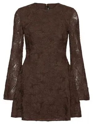 ROTATE BY BIRGER CHRISTENSEN Sheer Floral Mini Dress - Coffee Color