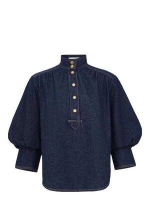 Zimmermann Denim Puff-sleeve Blouse - Blue