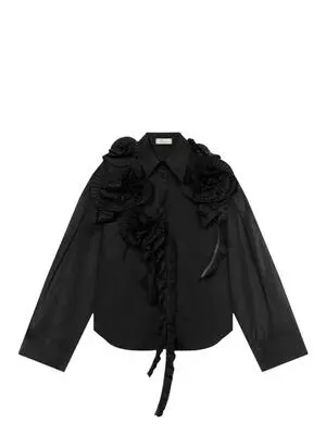 Blumarine Long Sleeve Shirt With 3d Embellishments - Black