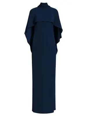 Alberta Ferretti Maxi Dress With Cape Detail And Back Bow - Blue