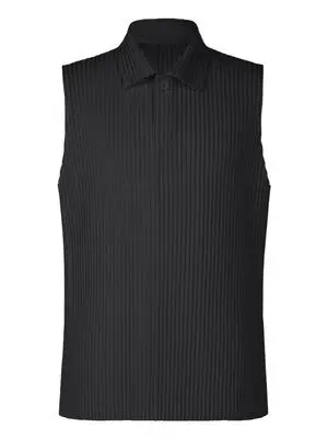 Issey Miyake Sleeveless Pleated Polo Shirt - Black