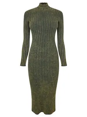 DIESEL® Mock Neck Long Sleeve Knit Midi Dress - Green