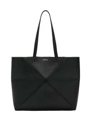 Loewe Medium Leather Puzzle Fold Tote Bag - Black