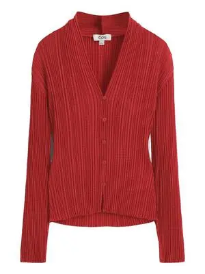 Cos COS Pleated Jacquard Cardigan Red