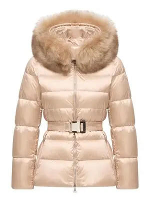 Moncler Short Down Jacket With Shearling Trim - Pink