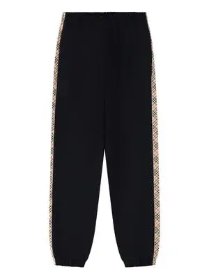 Burberry Pantalone Da Jogging In Cotone Con Finiture Check - Blue