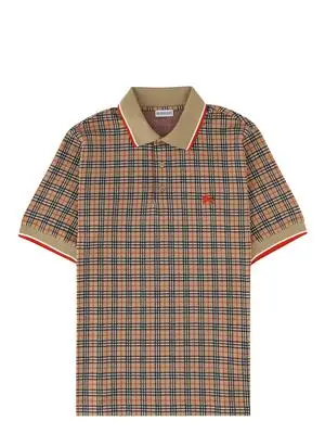 Burberry Polo In Misto Cotone Check - Beige