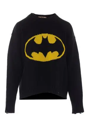 ANIYE BY Batman Motif Crewneck Drop Shoulder Knit Sweater - Black