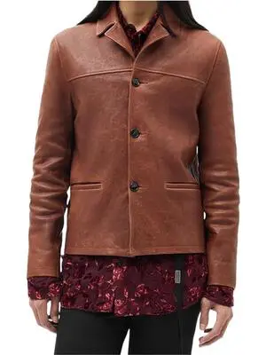ANN DEMEULEMEESTER Vintage Brown Leather Cropped Jacket - Rust-brown