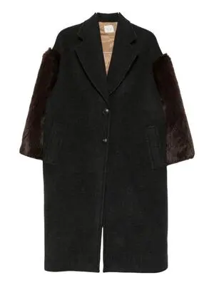 ALYSI Furspliced Lapel Long Wool Coat - Grey