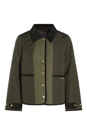 Barbour Corduroy Collar Diamond Quilted Cropped Jacket - Green