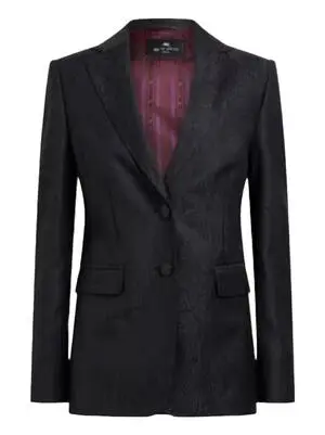 Etro Single-breasted Tailored Blazer In Jacquard Paisley Wool - Black
