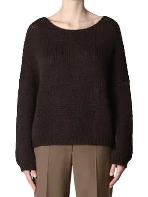 ROBERTO COLLINA Slouchy Boatneck Chunky Knit Sweater - Black