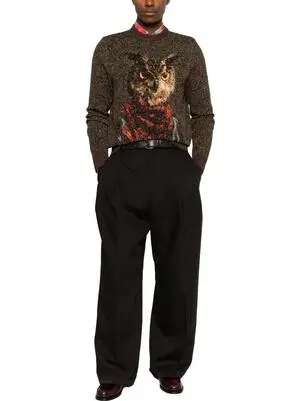 Etro Wool Blend Crewneck Sweater With Owl Motif - Brown