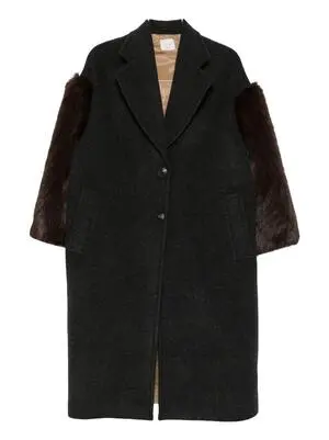 ALYSI Wool Blend Coat With Faux Fur Accents - Grey