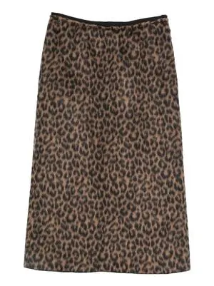 ALYSI Wool Midi Skirt With Front Slit Detail - Brown