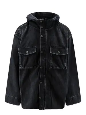 Balenciaga Hooded Denim Utility Jacket - Black
