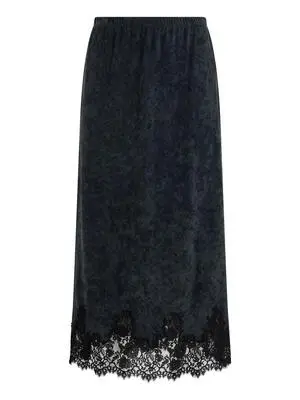 Alberta Ferretti Long Flared Skirt With Lace Hem - Black