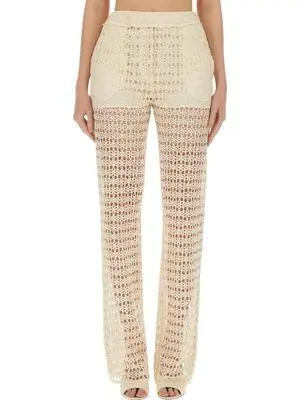 ALYSI Wide-leg Cotton Macramé Pants - Beige