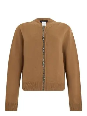 Fabiana Filippi Embellished Zip-front Knit Cardigan - Camel