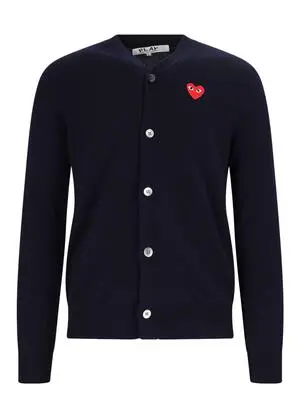 Play Comme Des Garcon COMME DES GARCONS PLAY Wool Cardigan With Heart Motif Blue