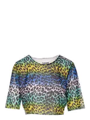 GANNI Round Shoulder Animal Print Top - Multicolour