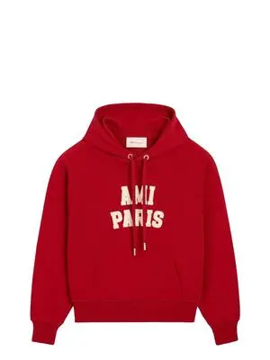 AMI Paris Logo Cotton Hoodie - Red