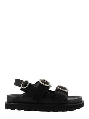 JIL SANDER Buckled Leather Platform Sandals - Black