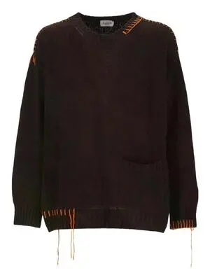 AMISH SUPPLIES AMISH Whipstitch Detail Patch Pocket Sweater Brown
