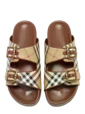 Burberry Burberry Check And Leather Urchin Sandals Neutrals