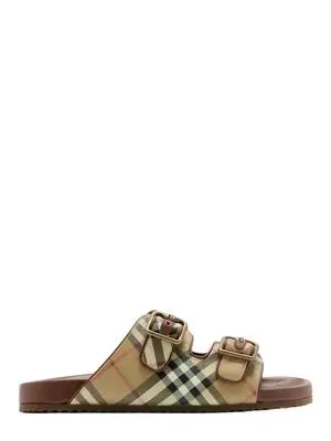 Burberry BURBERRY Check And Leather Urchin Sandals Neutrals