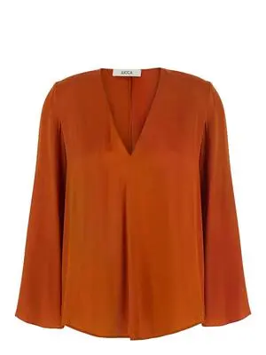 JUCCA V-neck Long Sleeve Silk Blouse - Orange