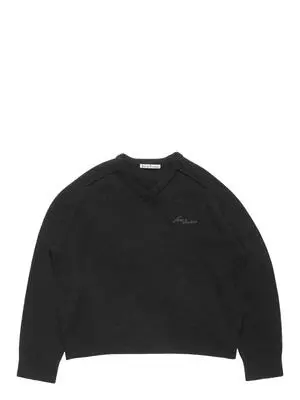 Acne Studios Camel Hair V-neck Sweater With Embroidered Logo - Black