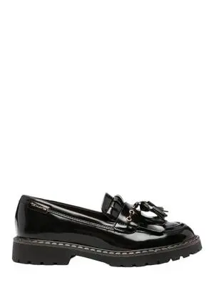 TAMARIS Leather Loafers With Tassel Detail - Brown