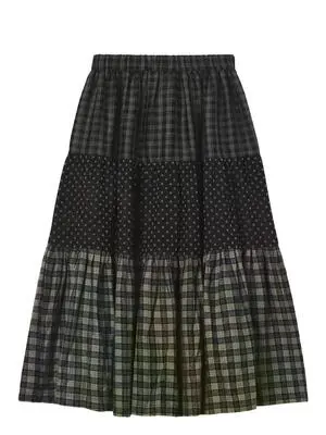 MINI CREAM Patchwork Tiered Maxi Skirt - Grey