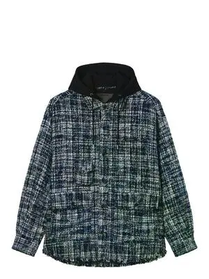 MUSIUM DIV. Tweed Check Drawstring Hooded Jacket - Blue