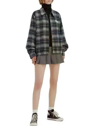 FINGERCROXX Zip-up Plaid Jacket - Blue