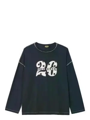 MINI CREAM Logo Print Contrast Stitch T-shirt - Blue
